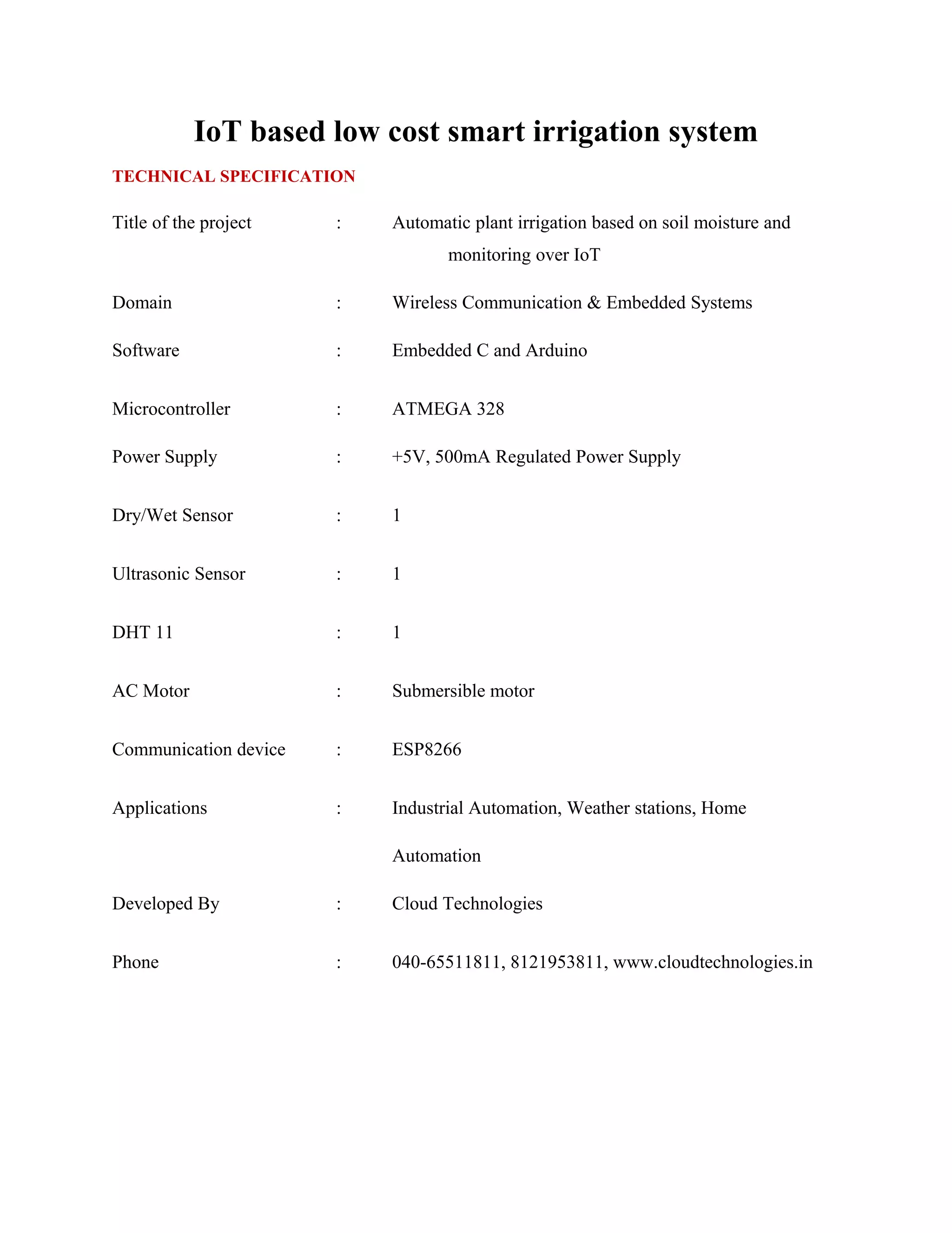 Iot Based Low Cost Smart Irrigation System Doc