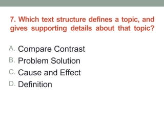 Quiz about the 9 structures of academic text - EAPP | PPTX