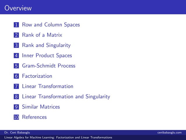 3. Linear Algebra for Machine Learning: Factorization and Linear Transformations | PDF