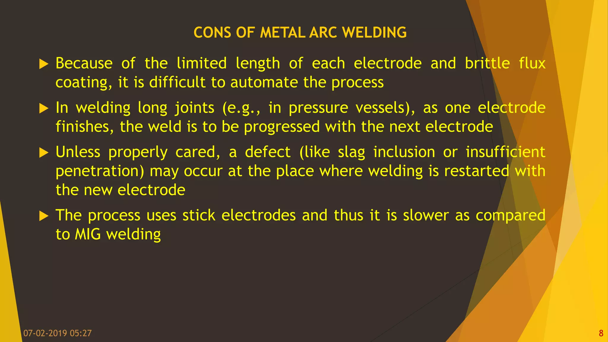 Electric arc welding processes metal arc welding, tungsten inter gas | PPTX