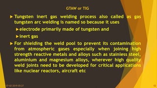 Electric arc welding processes metal arc welding, tungsten inter gas | PPT