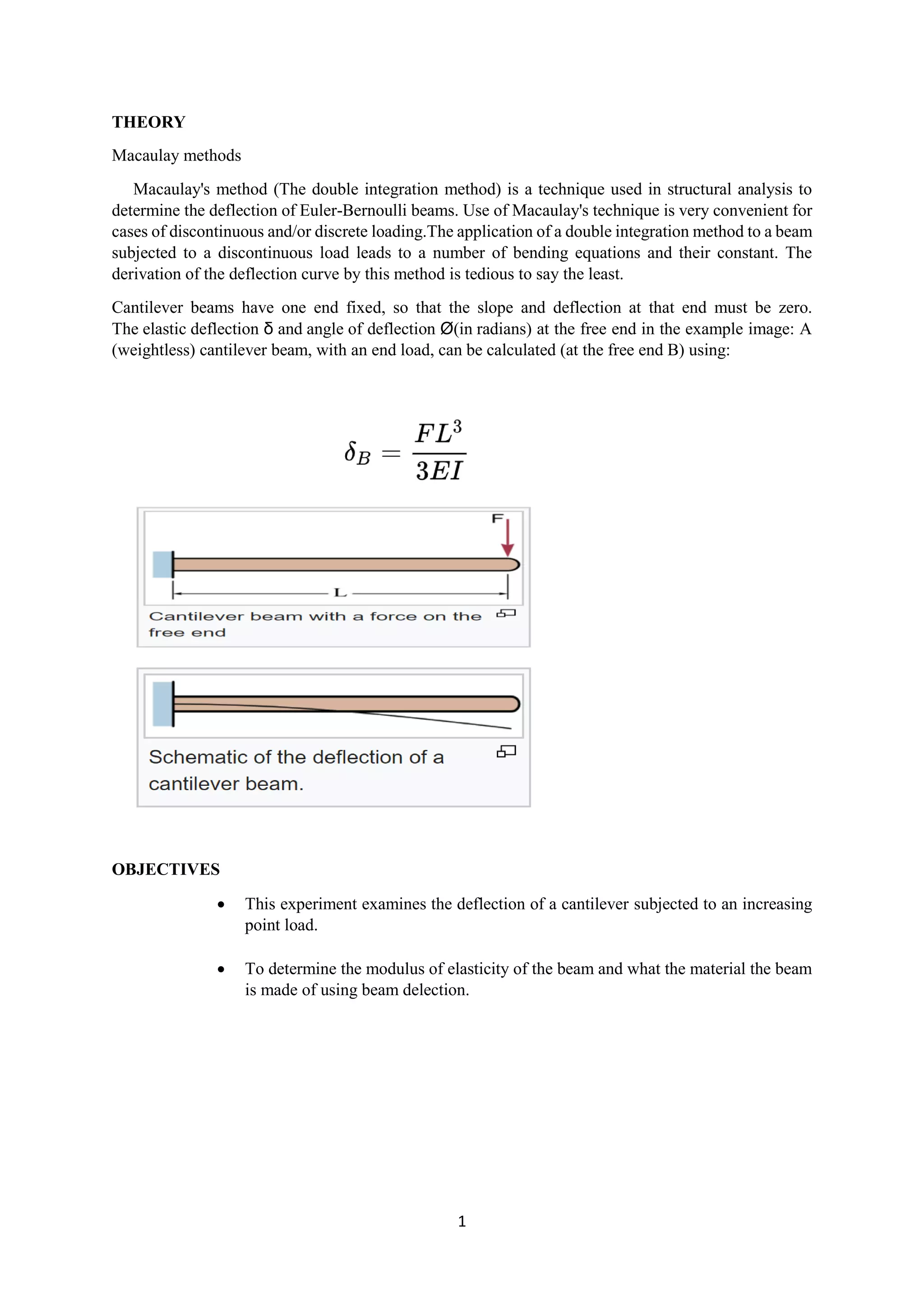 lab report structure deflection of cantilever | PDF