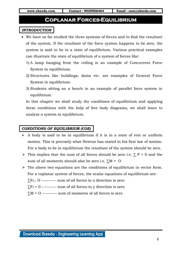 3. coplanar forces equilibrium | PDF