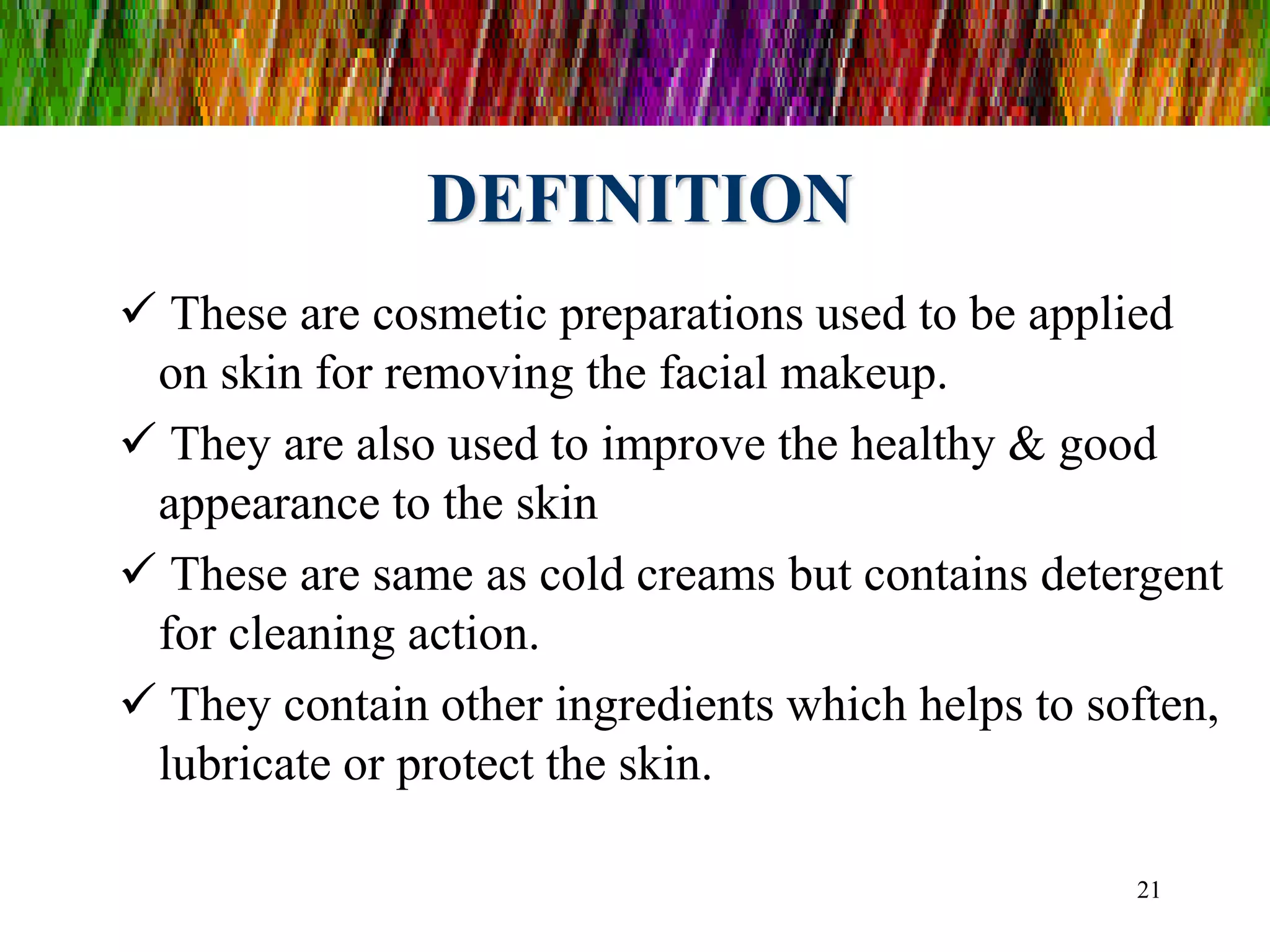 Cold cream, vanishing cream and cleansing cream | PDF