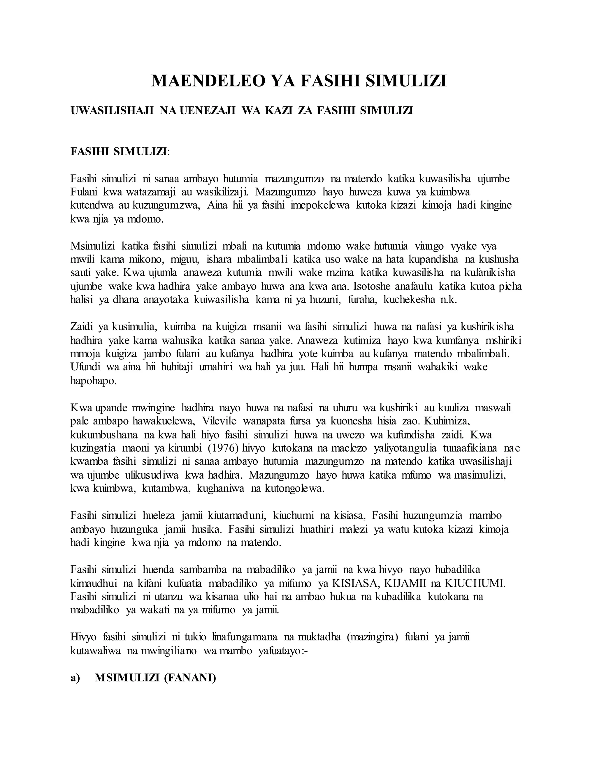 MAENDELEO YA FASIHI SIMULIZI | DOCX