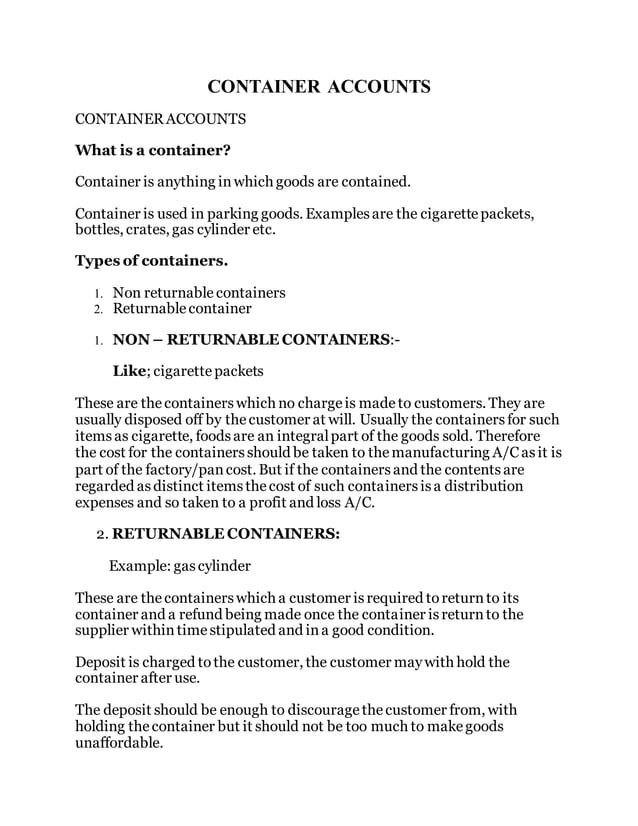 CONTAINER ACCOUNTS | DOCX | Business Accounting & Finance | Business