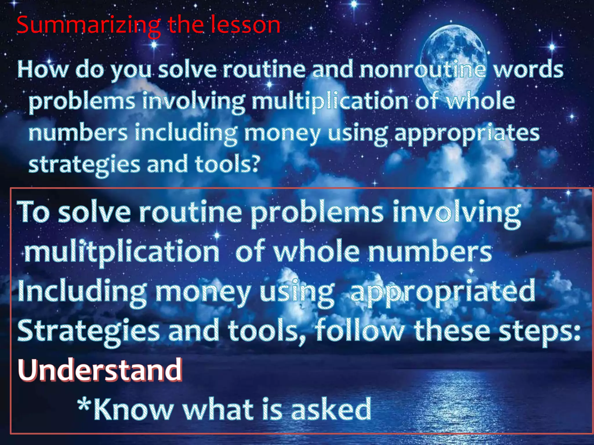 3.solving routineandnonroutinewordproblemsinvolvingmultiplicationofwhilenumbersincludingmoney | PPT