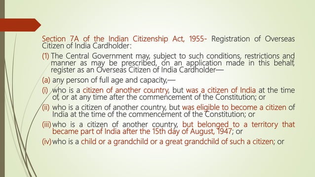 Citizenship under Indian Constitution and Citizenship act 1955 | PPTX ...