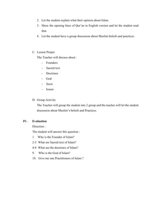 3.lesson plan islam in literature for grade 11 students | PDF