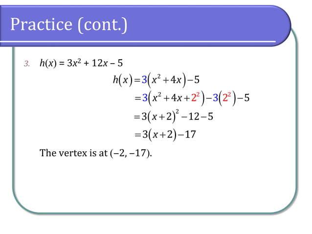 3.1 Quadratic Functions and Models | PPT