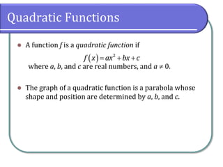 3.1 Quadratic Functions and Models | PPT