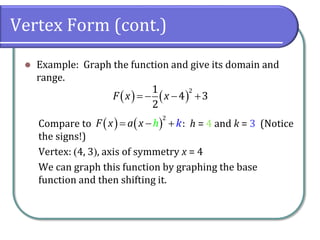 3.1 Quadratic Functions and Models | PPT