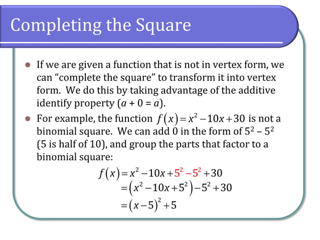 3 1 Quadratic Functions And Models Ppt