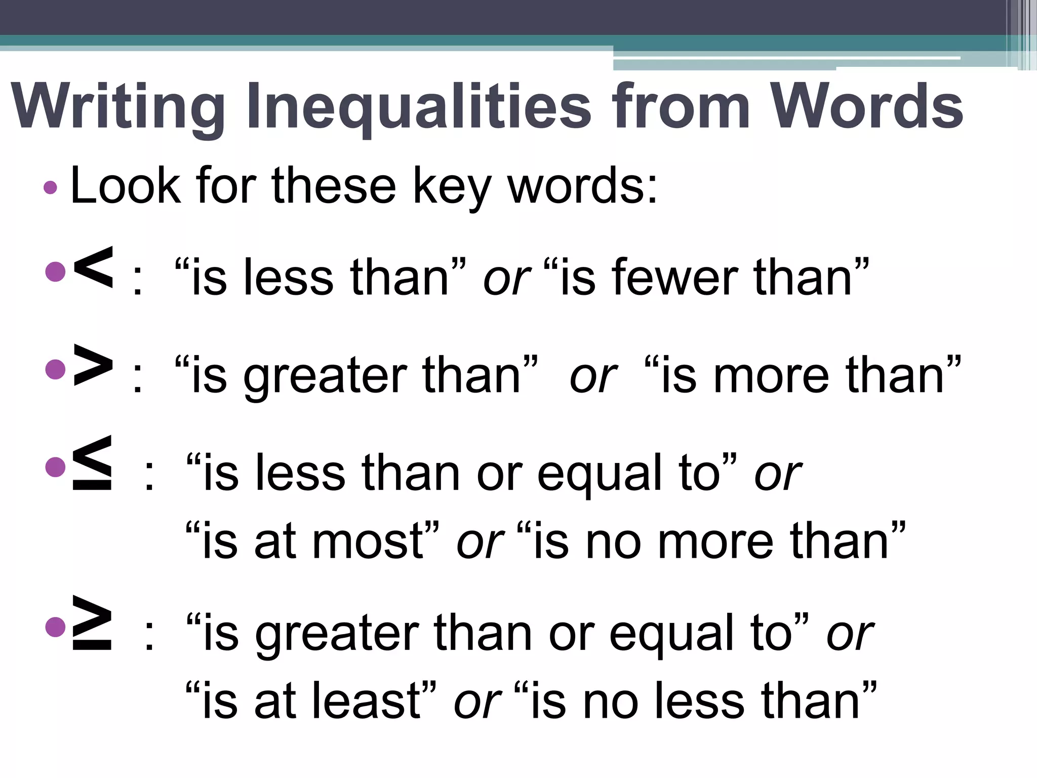 3 1 writing & graphing inequalities | PPT
