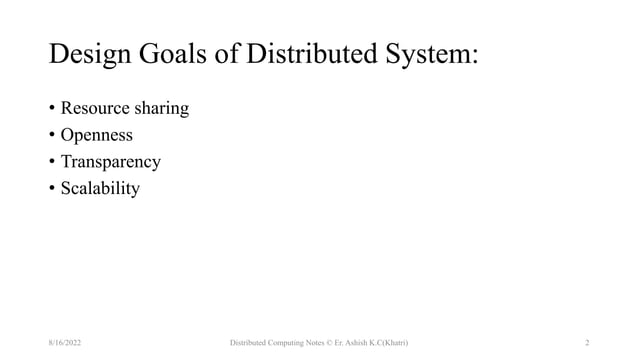 Design Goals of Distributed System | PPTX | Computer Networking | Computing