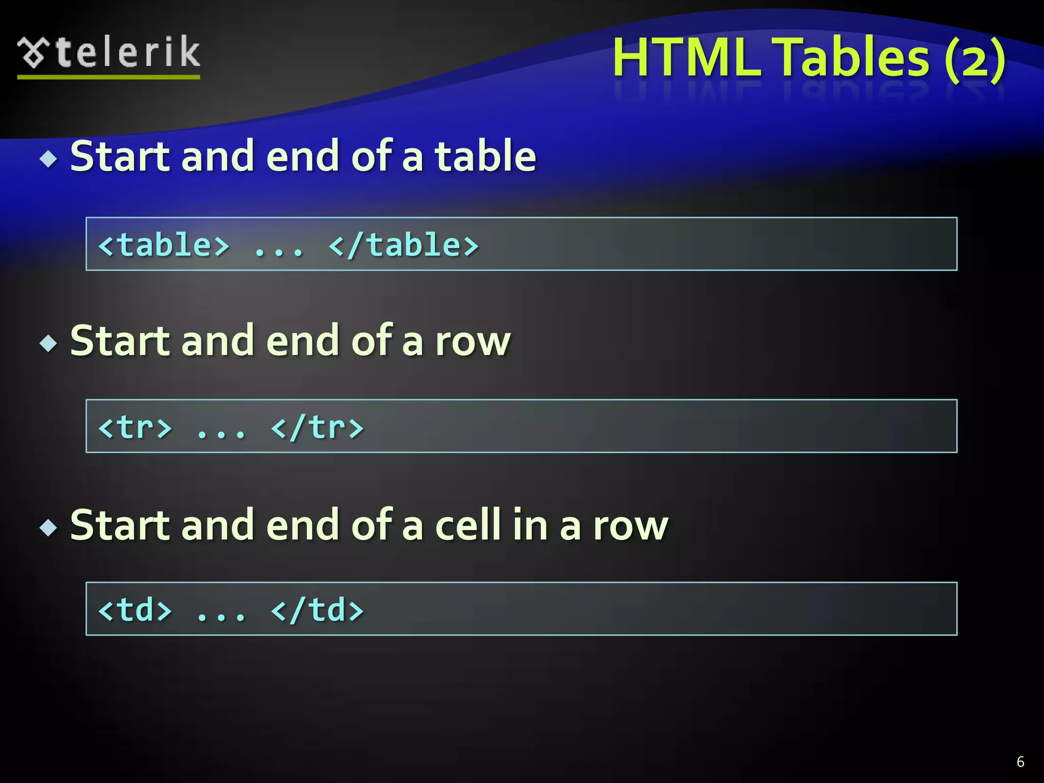 HTML: Tables and Forms | PPTX HTML: Tables and Forms | PPTX