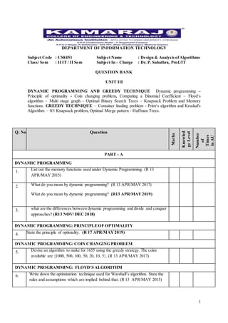 3. cs8451 daa anna univ question bank unit 3 | DOC | Programming Languages | Computing