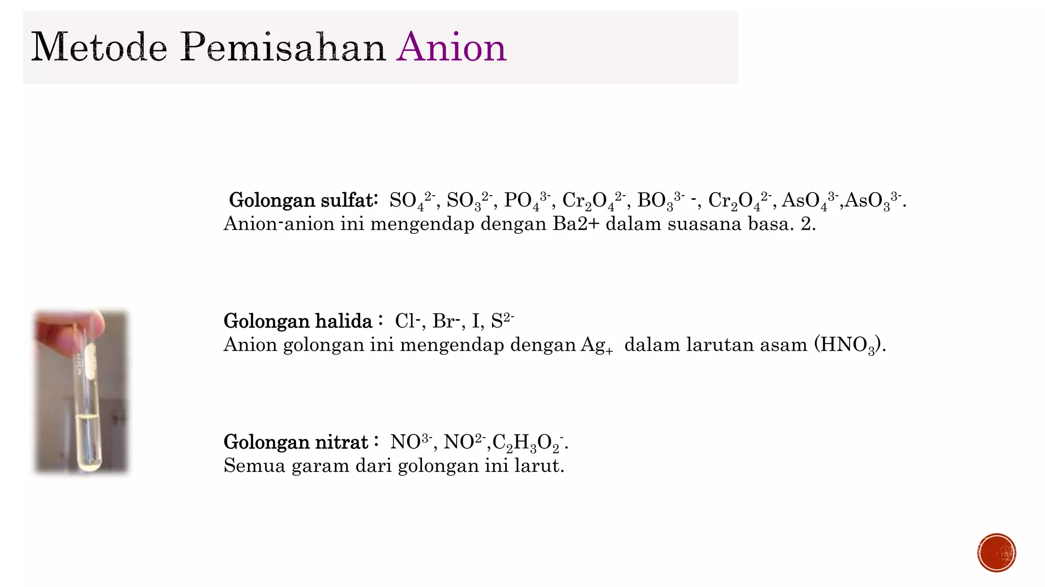 3. metode analisis kation and anion nh4 cl dan znso4 | PPTX
