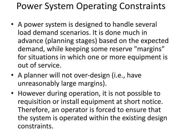 Equipment and Stability Constraints : System Operation | PPT