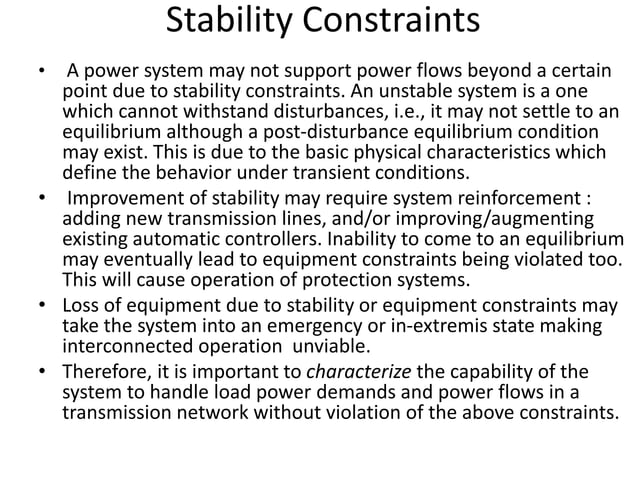 Equipment and Stability Constraints : System Operation | PPT