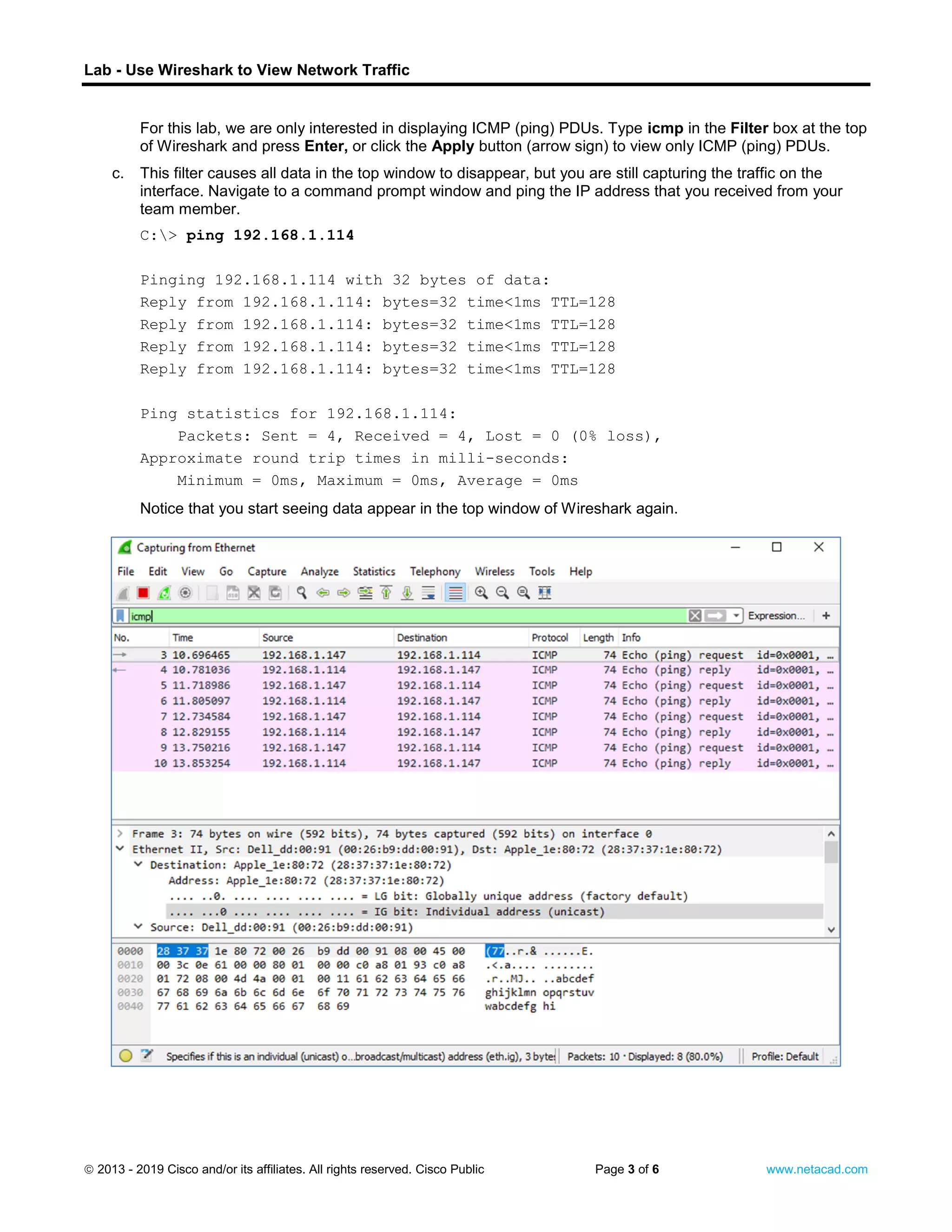 3710 Lab Use Wireshark To View Network Traffic Pdf Computer Networking Computing