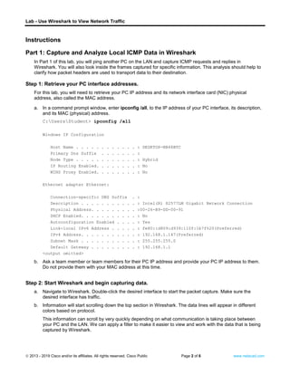 3.7.10 Lab Use Wireshark to View Network Traffic | PDF