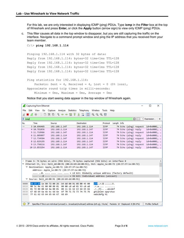 3710 Lab Use Wireshark To View Network Traffic Pdf Computer Networking Computing