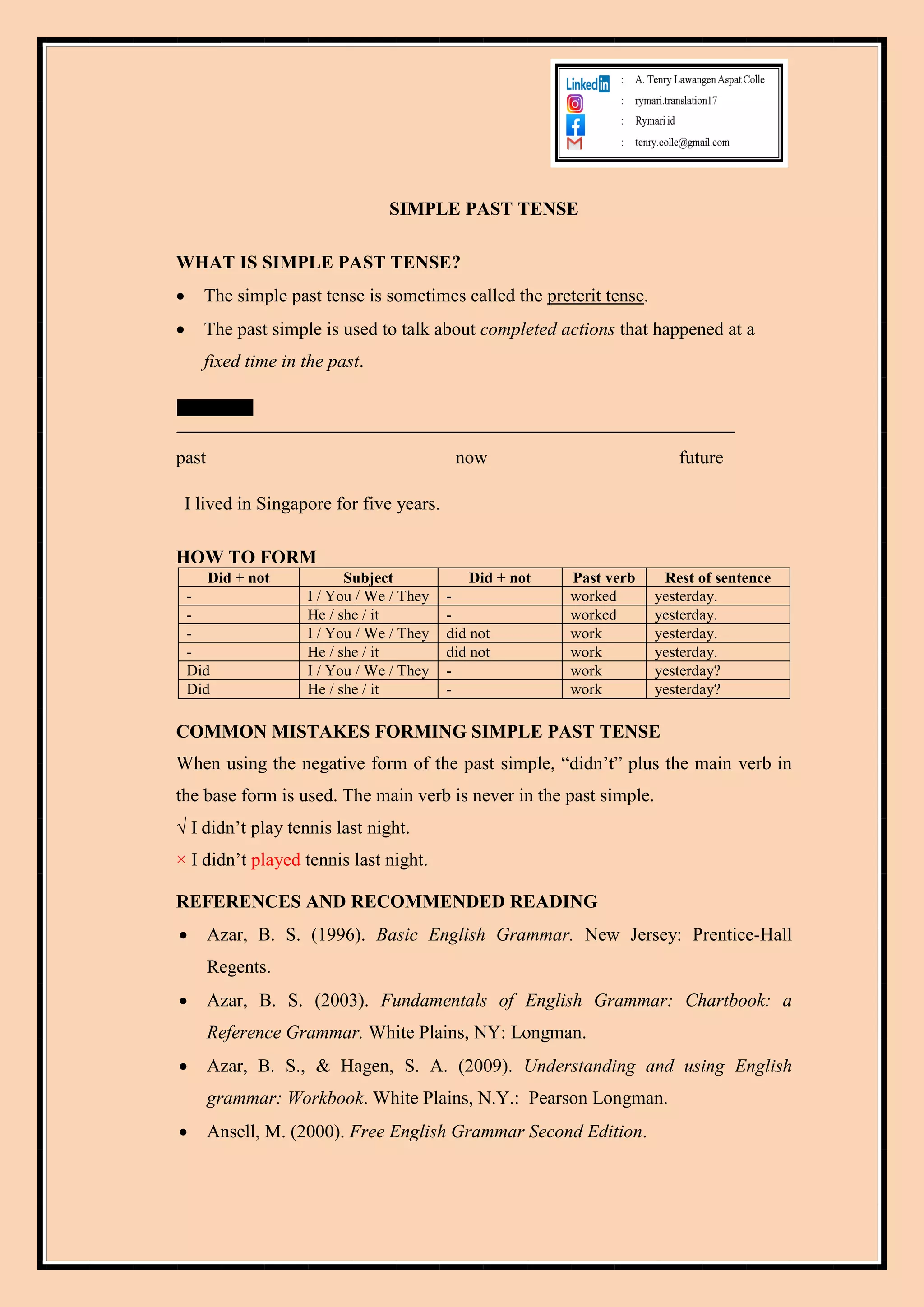 TENSE: PAST TENSE | PDF