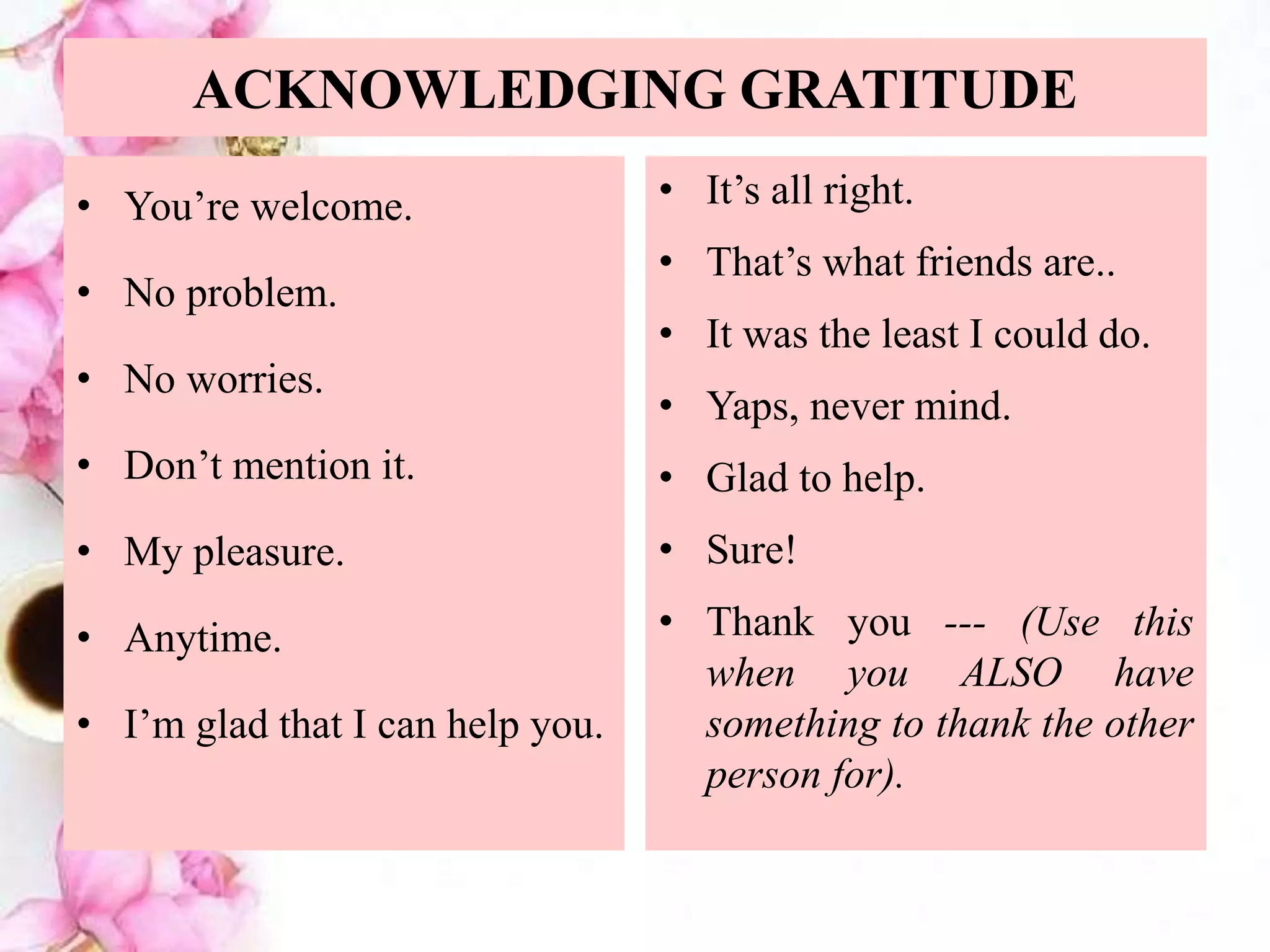 LANGUAGE FUNCTION: EXPRESSING AND ACKNOWLEDGING GRATITUDE | PPT