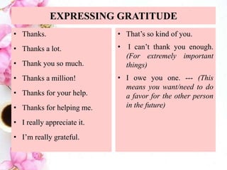 LANGUAGE FUNCTION: EXPRESSING AND ACKNOWLEDGING GRATITUDE | PPT