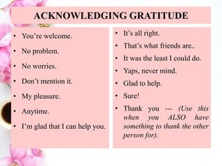 LANGUAGE FUNCTION: EXPRESSING AND ACKNOWLEDGING GRATITUDE | PPT