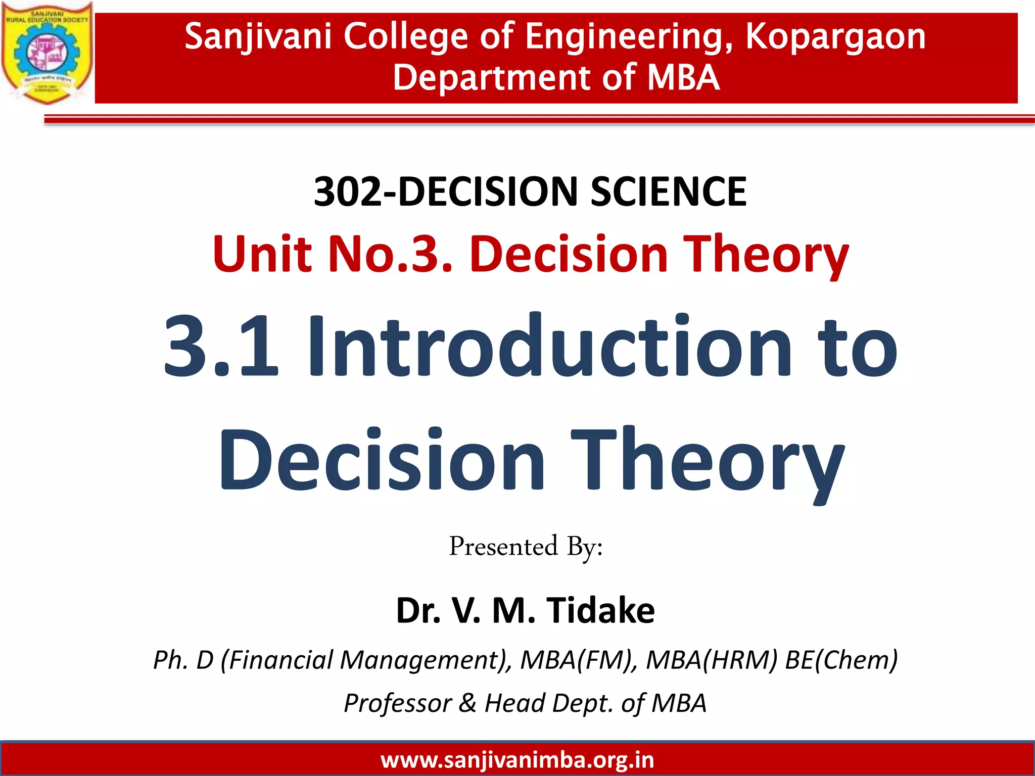 3.1 introduction decision theory | PPTX | Business | Business and Finance
