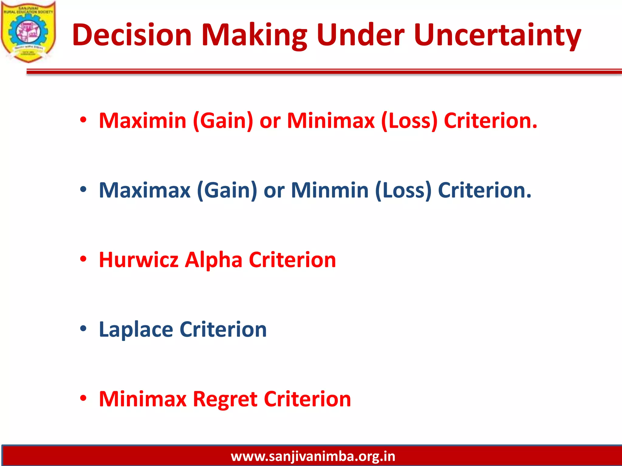 3.5 decion making under uncertainity | PPTX