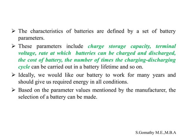Parameters of batteries | PDF