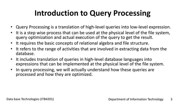 Query processing | PPTX | Databases | Computer Software and Applications