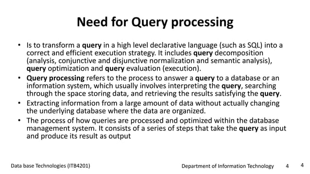 Query processing | PPTX | Databases | Computer Software and Applications