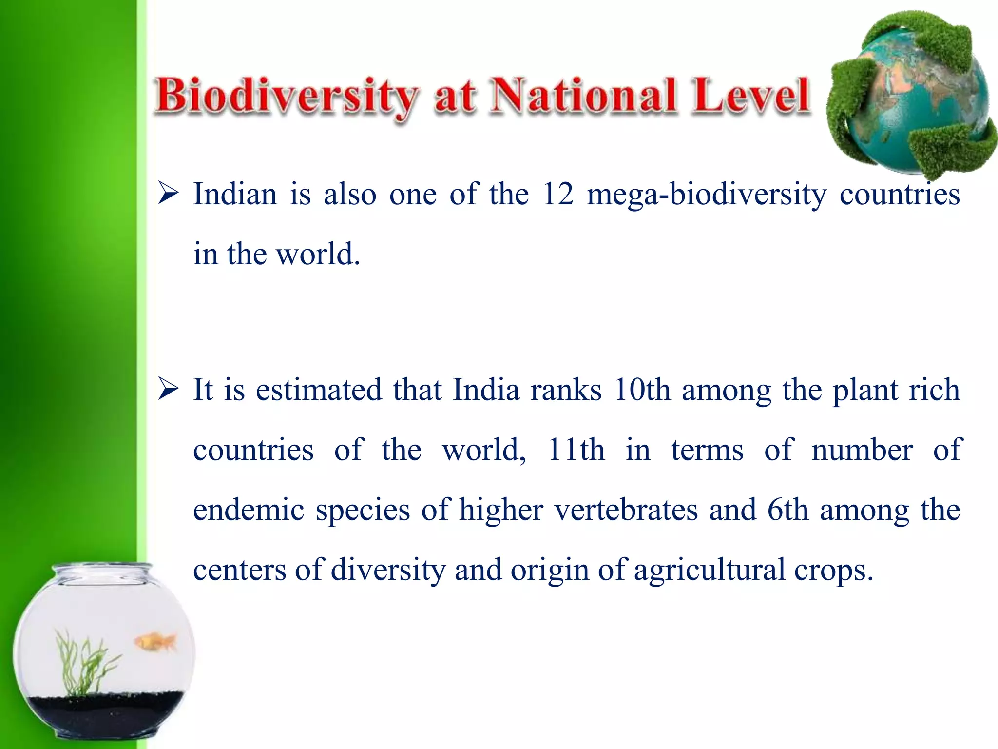Biodiversity at global, national & local level and Types of Species | PPTX