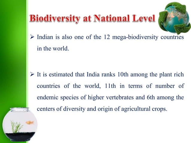 Biodiversity at global, national & local level and Types of Species ...