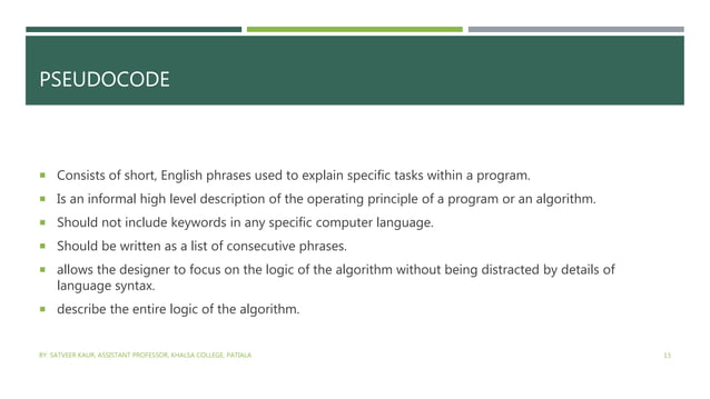 Algorithms, flow charts and pseudocodes | PPTX