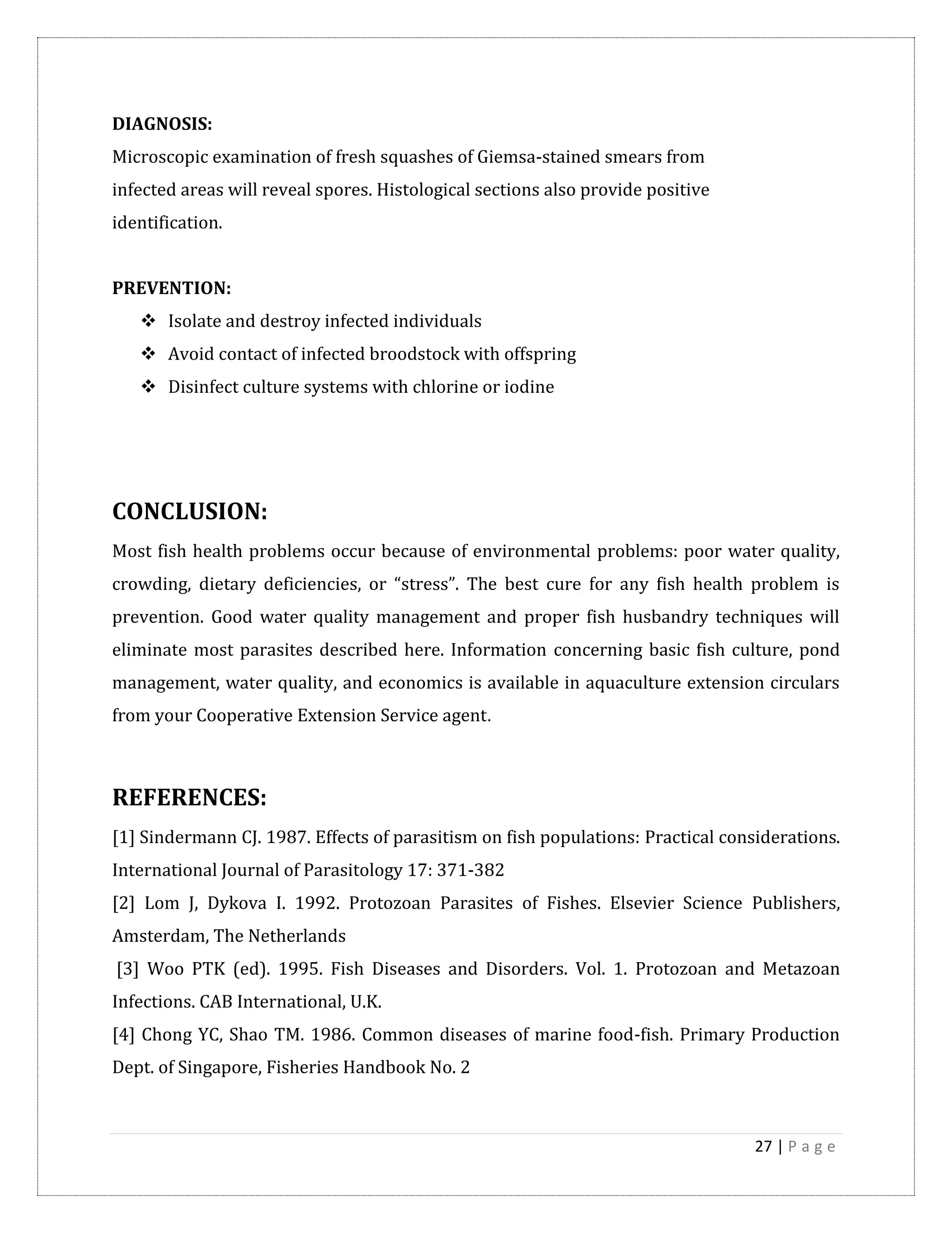 Prevention of fish parasitic disease _Syekat | PDF