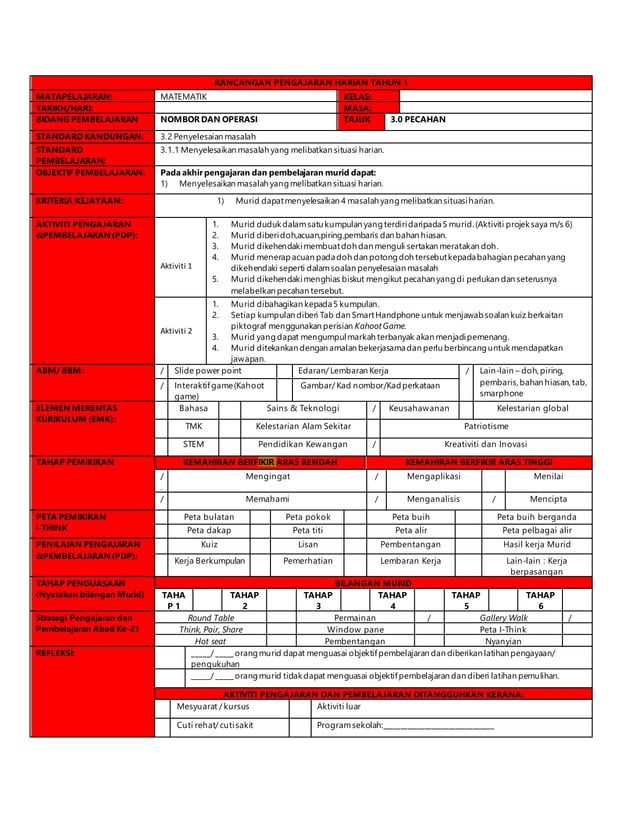 RPH Pecahan Tahun 1 | DOCX