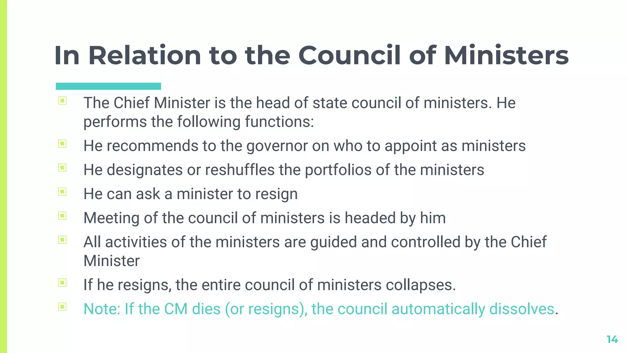 Chief Minister and Council of Ministers | PPTX