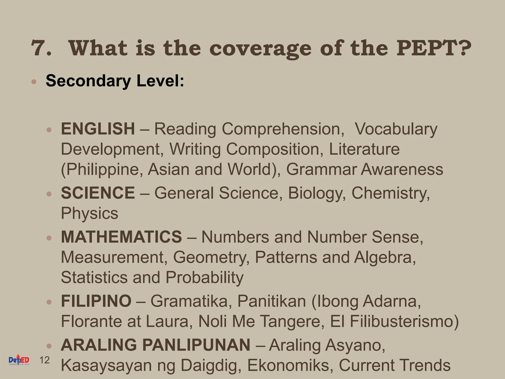 DEPARTMENT OF EDUCATION 2016 PEPT _PLACEMENT TEST | PPTX