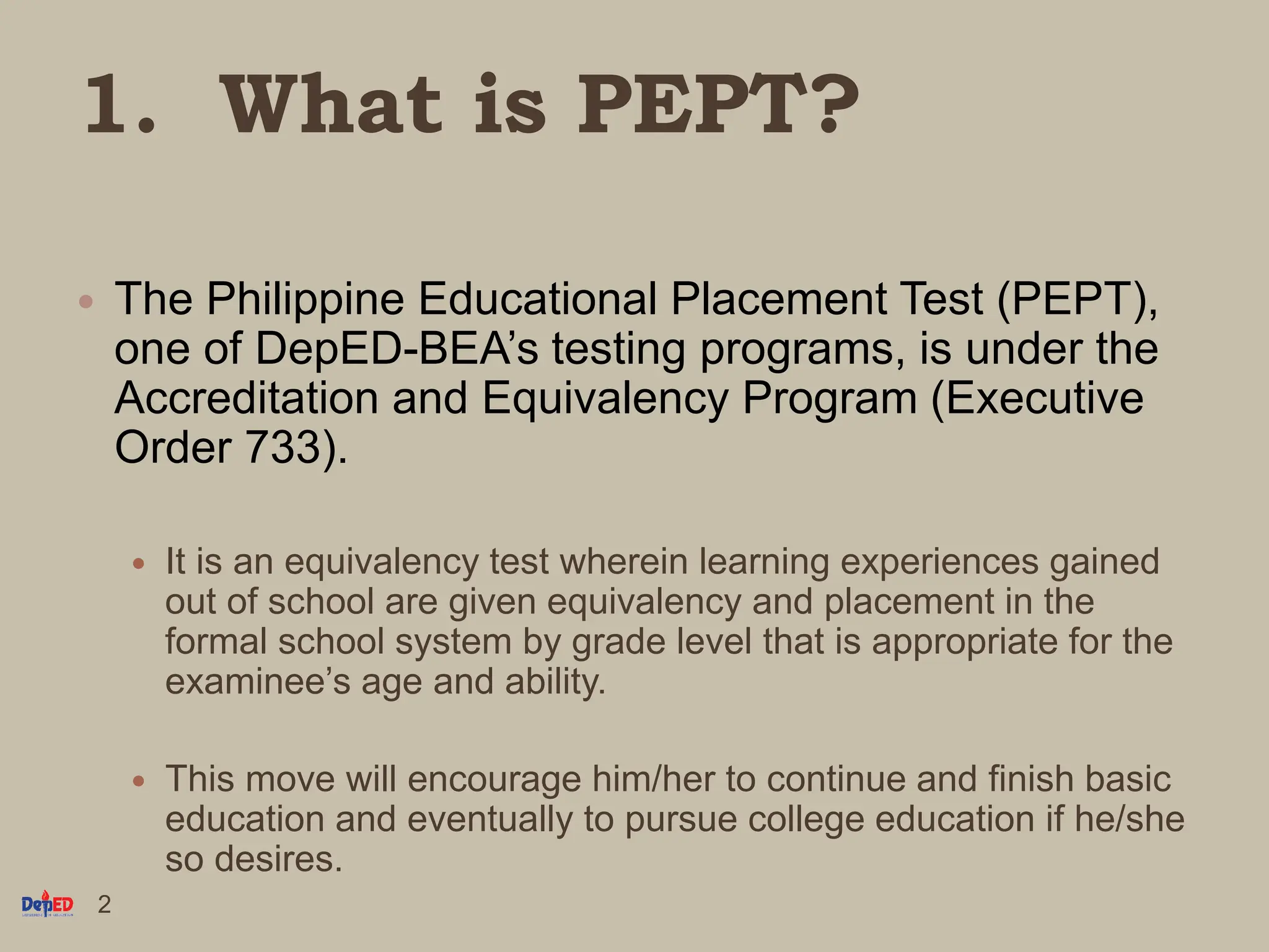 DEPARTMENT OF EDUCATION 2016 PEPT _PLACEMENT TEST | PPTX
