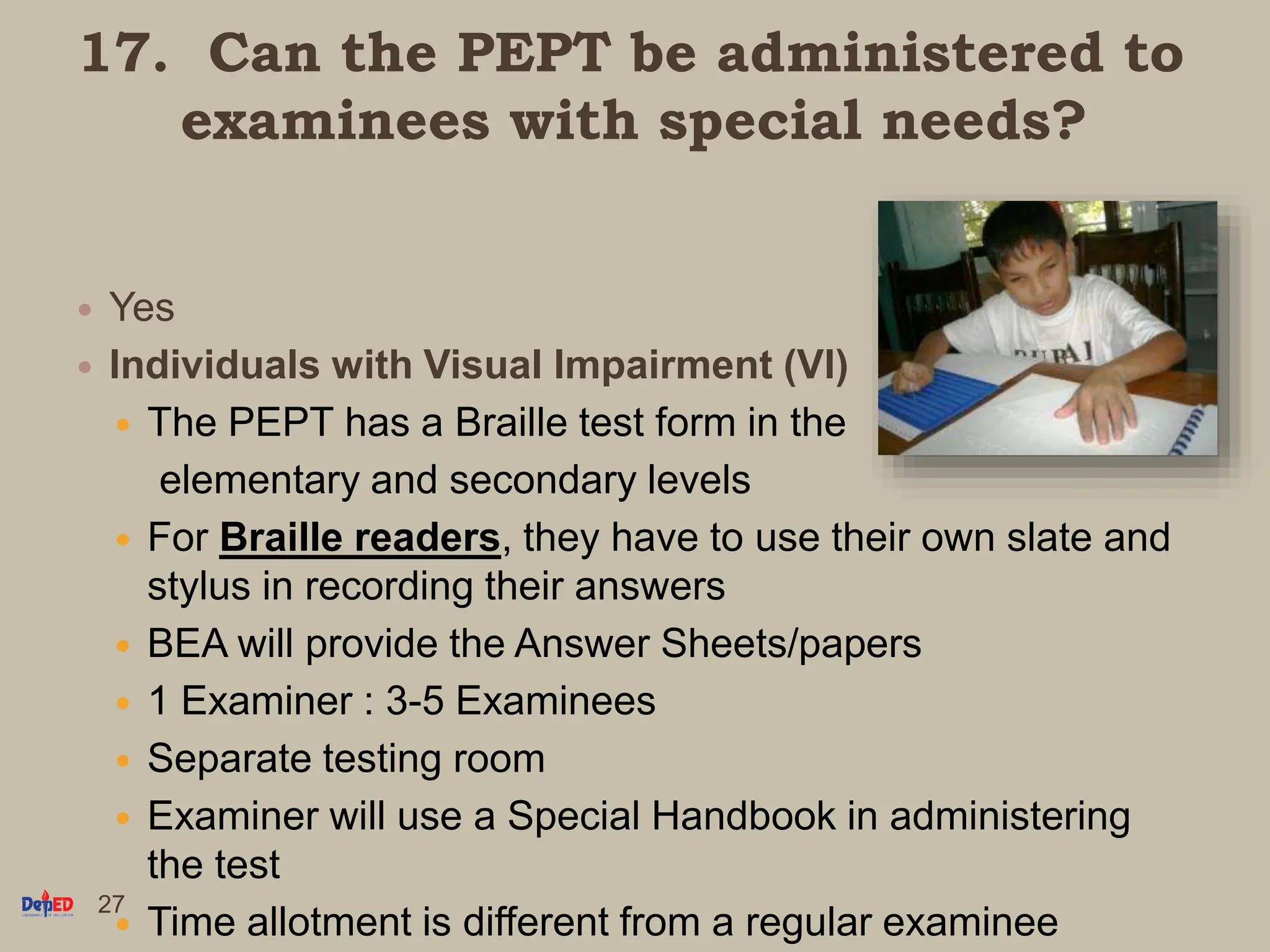 DEPARTMENT OF EDUCATION 2016 PEPT _PLACEMENT TEST | PPTX