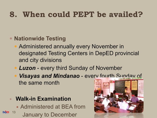 DEPARTMENT OF EDUCATION 2016 PEPT _PLACEMENT TEST | PPTX | Standardized ...