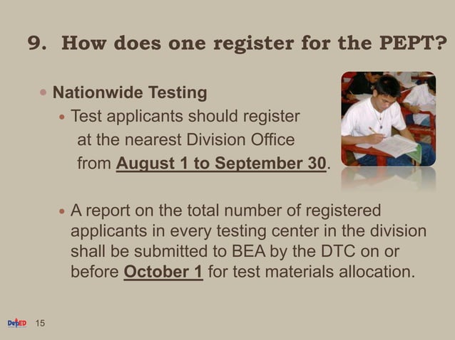 DEPARTMENT OF EDUCATION 2016 PEPT _PLACEMENT TEST | PPTX | Standardized ...