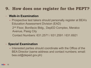 DEPARTMENT OF EDUCATION 2016 PEPT _PLACEMENT TEST | PPTX
