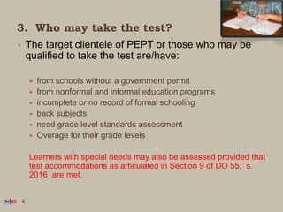 DEPARTMENT OF EDUCATION 2016 PEPT _PLACEMENT TEST | PPTX