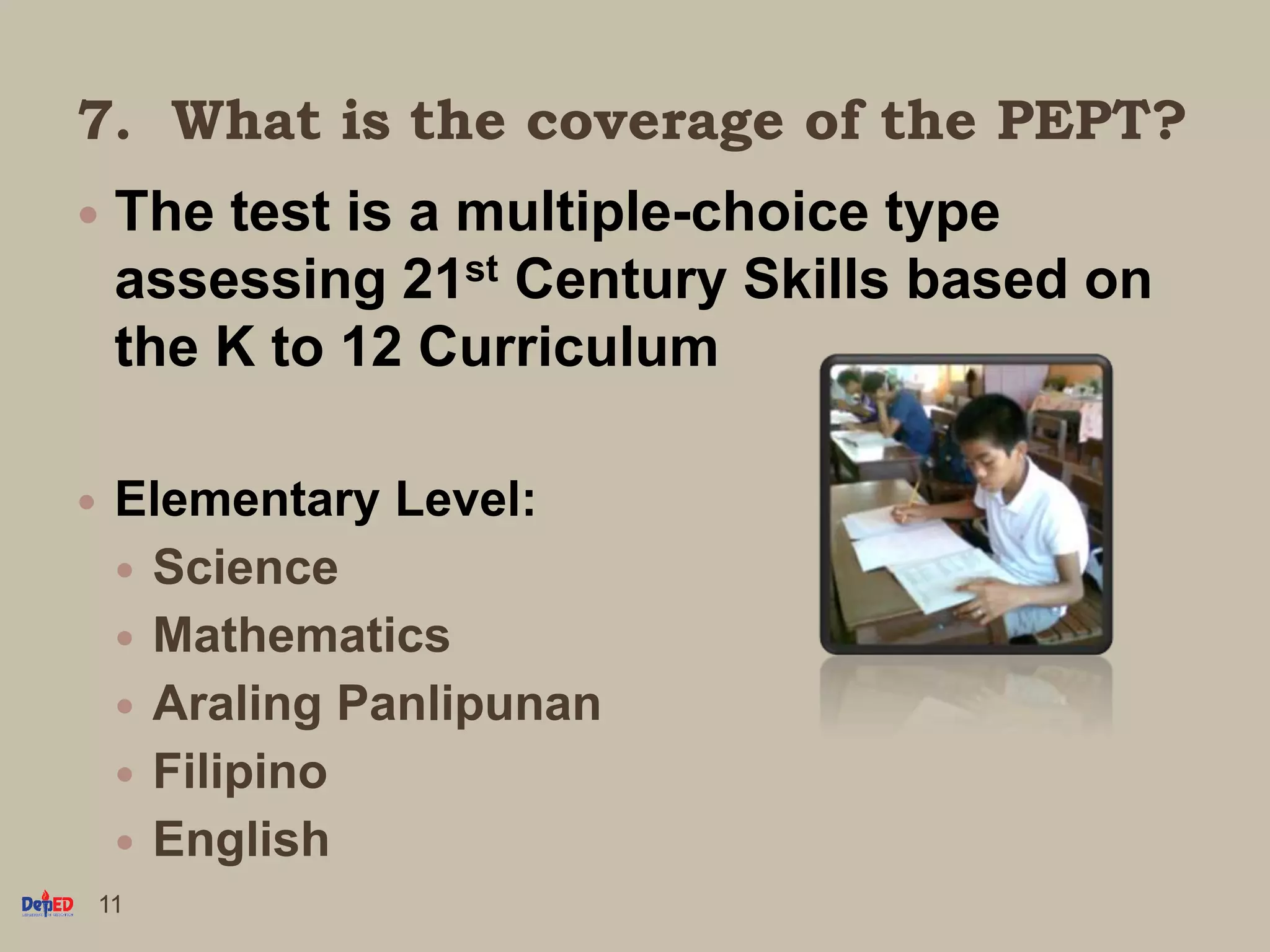 3 2016 pept overview - philippine educational placement test | PPTX
